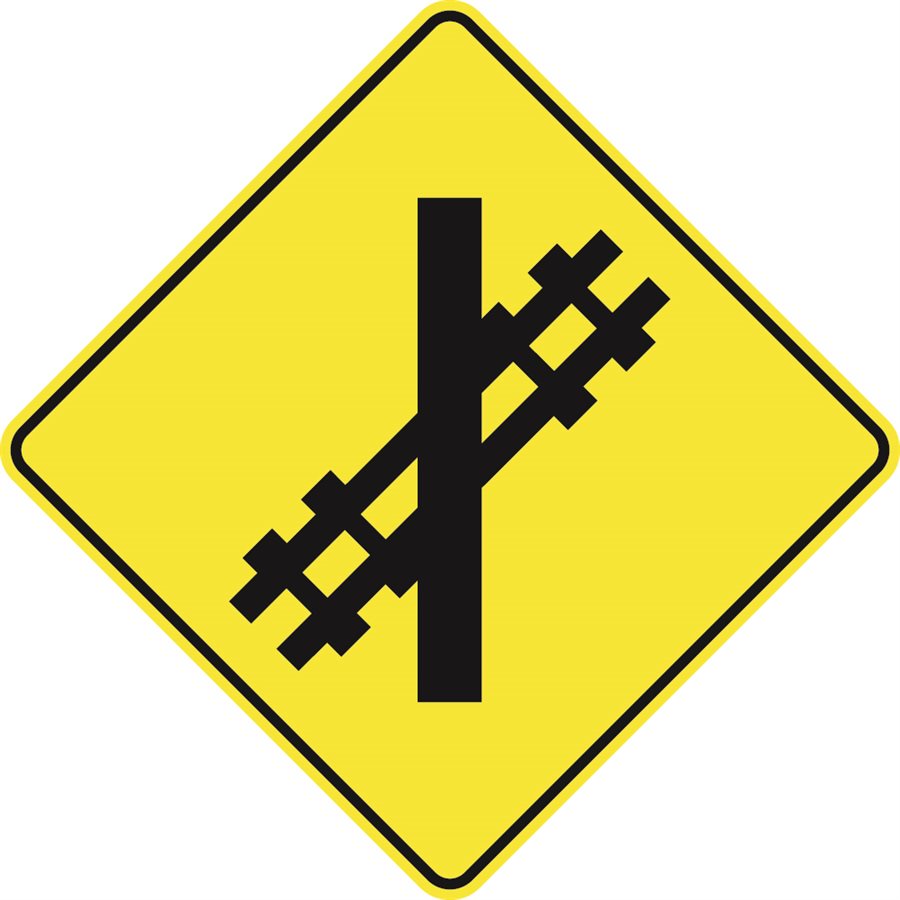 Railway Crossing Ahead -Skew Left